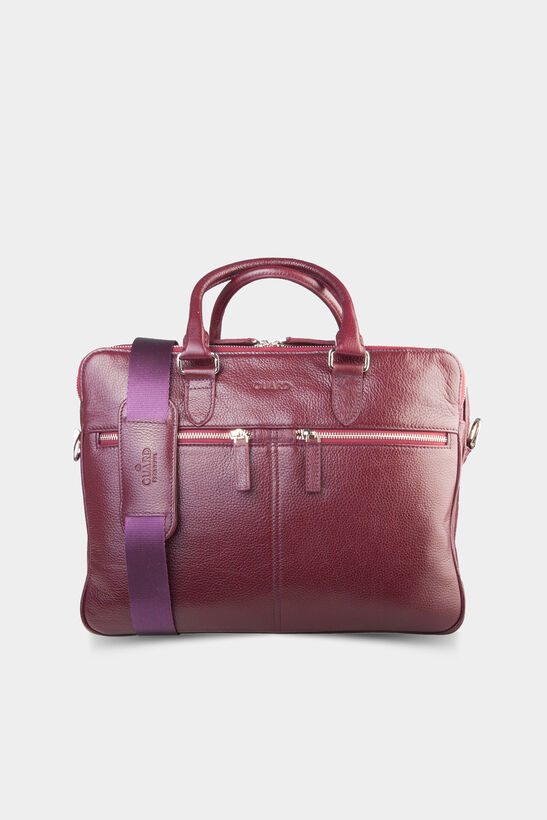 3-Compartment Claret Red Leather Briefcase