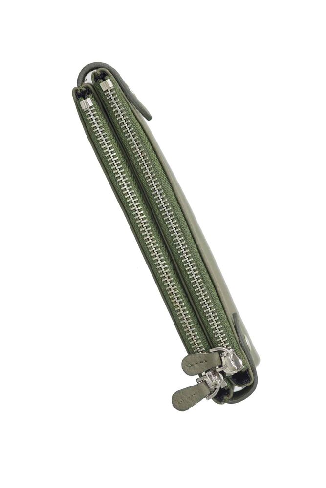 Guard Haki Yeşil Çift Fermuarlı Telefon Bölmeli Deri Bayan Cüzdanı ...