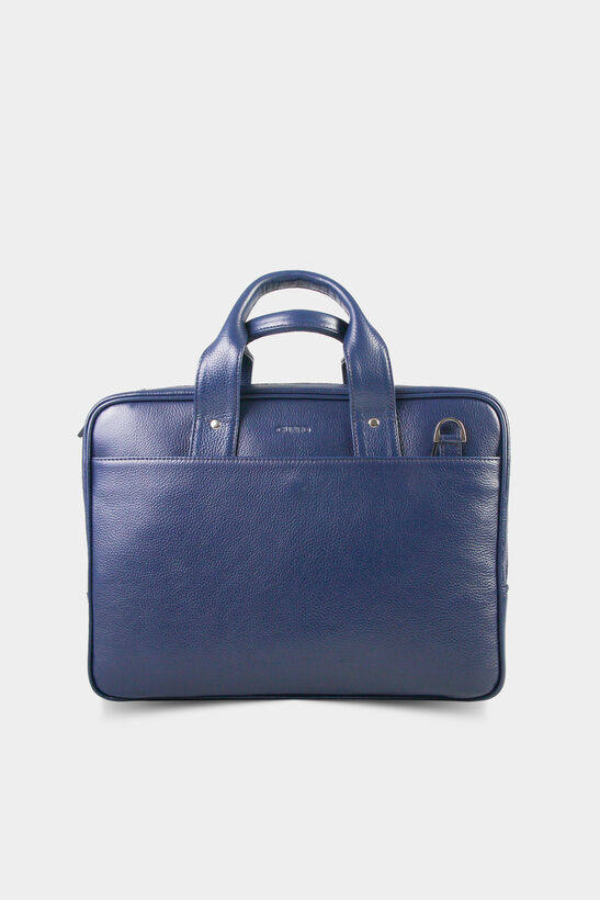 Navy Blue Leather Briefcase with Laptop Entry