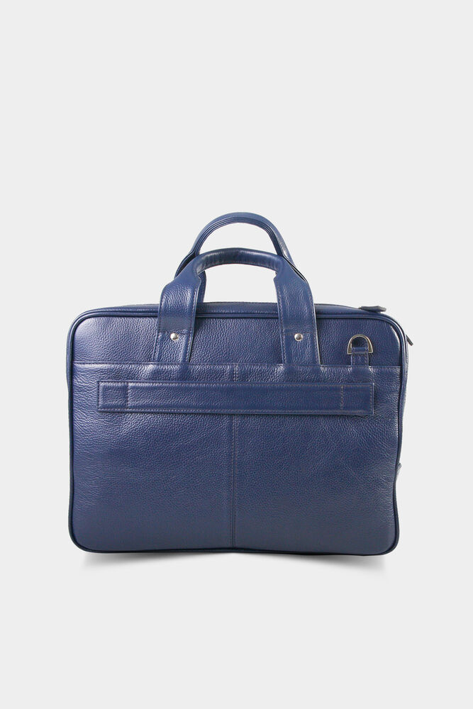 Navy Blue Leather Briefcase with Laptop Entry