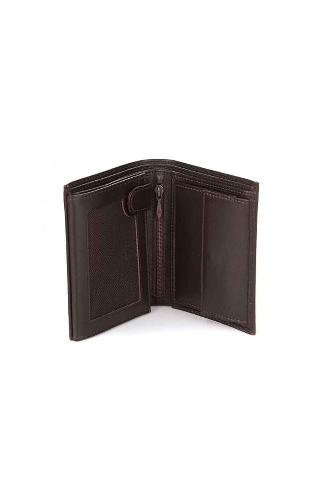 Multi-Compartment Vertical Brown Leather Men's Wallet