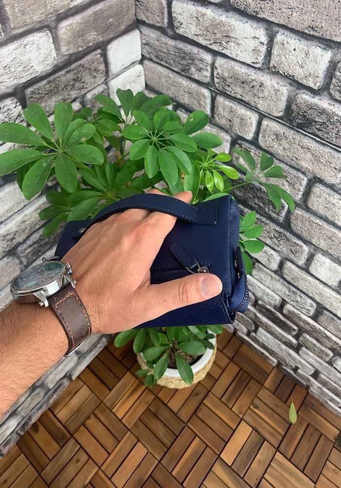 Navy Blue Paste Leather Clutch Bag