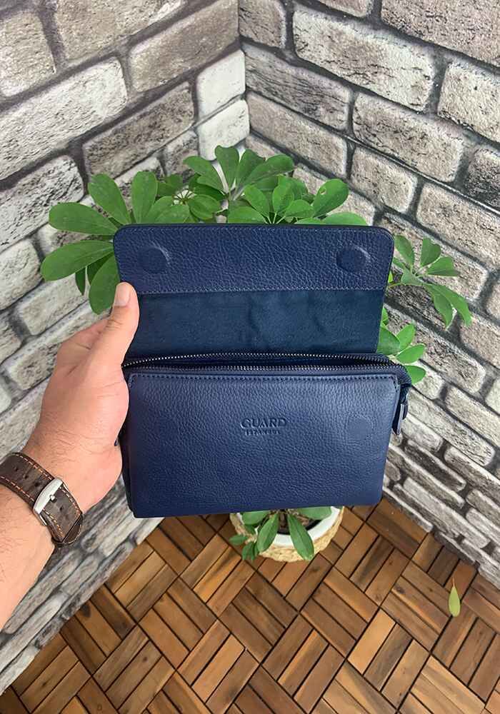 Navy Blue Paste Leather Clutch Bag