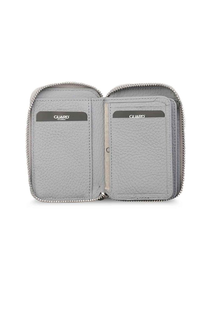Zippered Gray Leather Mini Wallet
